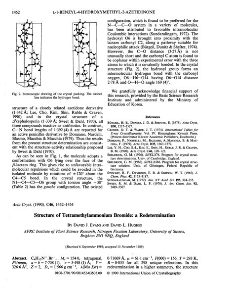 Pdf Structure Of Tetramethylammonium Bromide A Redetermination