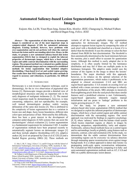 Pdf Automated Saliency Based Lesion Segmentation In Dermoscopic Images