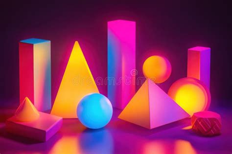 Colorful Geometric Shapes In Vibrant Lighting Create A Striking Visual Display At Night Stock