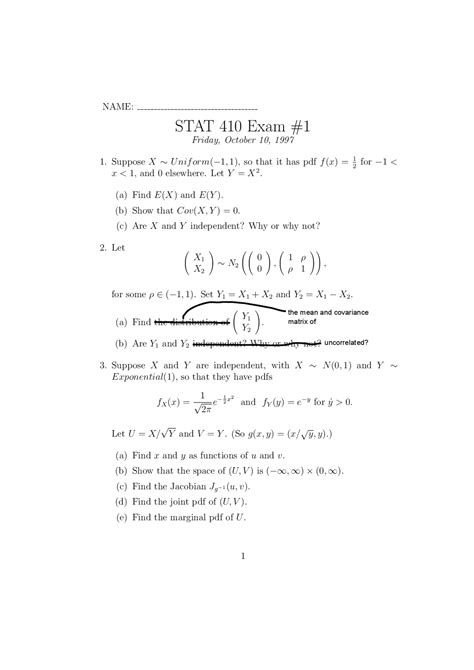 Problems In Old Exam Mathematical Statistics I Stat 510 Docsity