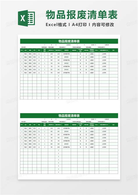 简约物品报废清单表模版Excel模板下载 熊猫办公