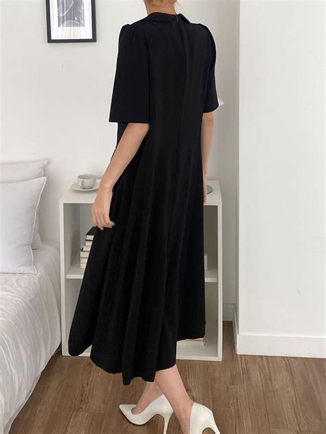 55 100사이즈 빅사이즈 여성 루즈핏 반팔 쉬폰 플레어 블랙 여름 정장 하객 롱 원피스