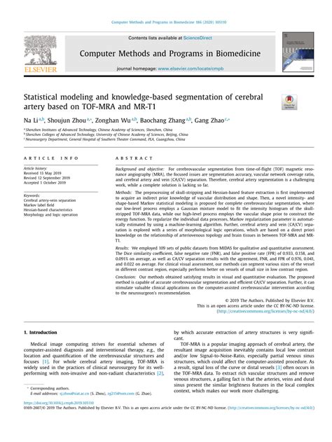Pdf Statistical Modeling And Knowledge Based Segmentation Of Cerebral Artery Based On Tof Mra