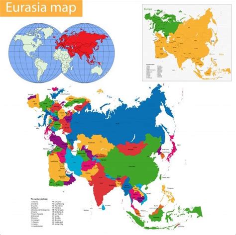 Карта Евразии | Премиум векторы | Asia map, Infographic map, Vector