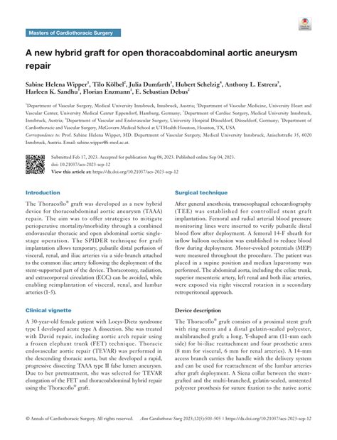 Pdf A New Hybrid Graft For Open Thoracoabdominal Aortic Aneurysm Repair