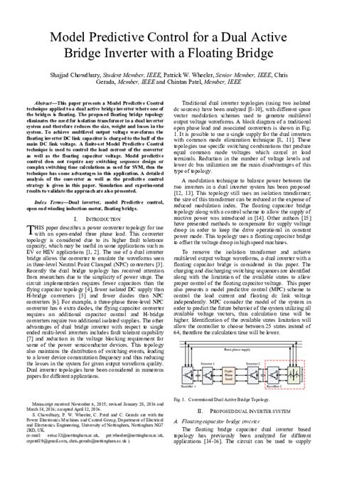 Pdf Model Predictive Control For A Dual Active Bridge Inverter With A Floating Bridge