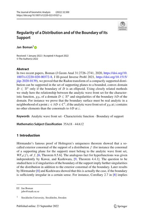 Pdf Regularity Of A Distribution And Of The Boundary Of Its Support