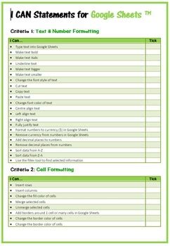 I Can Statements Rubric For Google Sheets Technology Assessments