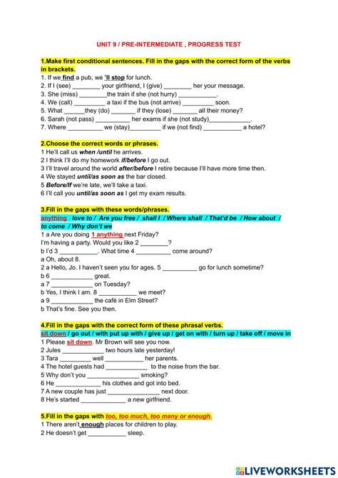 Unit 9 Pre Intermediate Progress Test 4317345