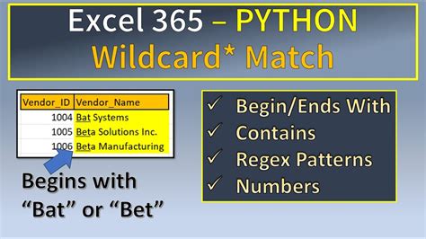 Excel Python Wildcard Search Youtube