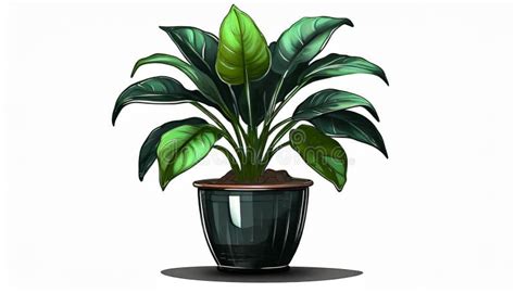 Green Leafy Illustrated Plant On White Background Stock Illustration