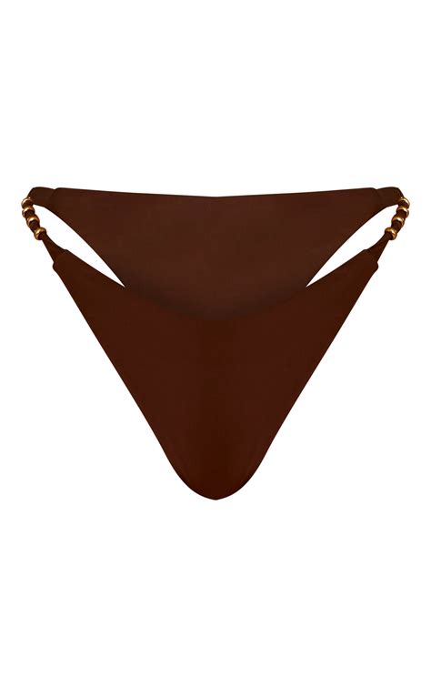 Chocolate Bead Detail Tanga Bikini Bottoms Swimwear Plt