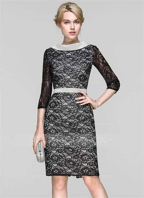 Sheathcolumn Scoop Neck Knee Length Lace Cocktail Dress 016094370