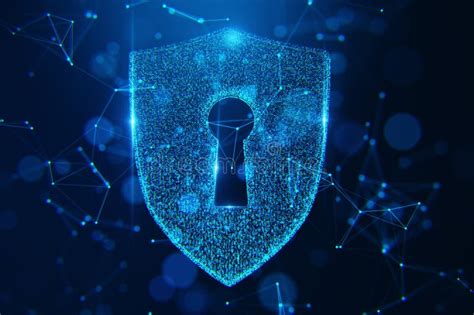Digital Shield With Keyhole Surrounded By Glowing Blue Connections On A Dark Background