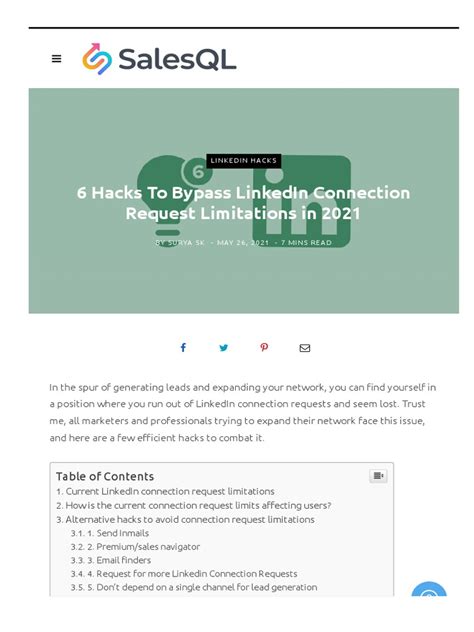 6 Hacks To Bypass Linkedin Connection Request Limitations In 2021 Pdf Linked In Cyberspace