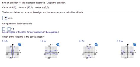Solved Find An Equation For The Hyperbola Described Graph