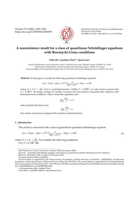 Pdf A Nonexistence Result For A Class Of Quasilinear Schrödinger