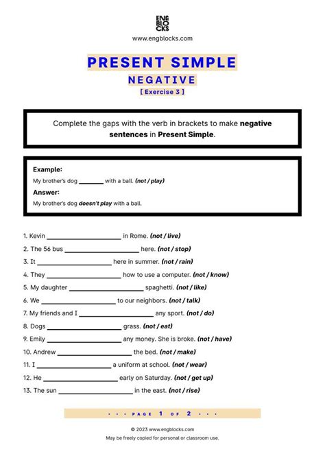 Present Simple Negative Exercise 3 Esl Worksheet Artofit