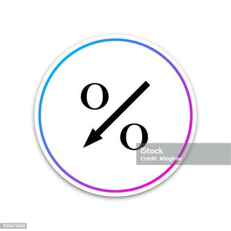 흰색 배경에 고립 된 화살표 아이콘 아래 입니다 백분율 기호를 감소 화이트 원 버튼입니다 벡터 일러스트 레이 션 0명에 대한