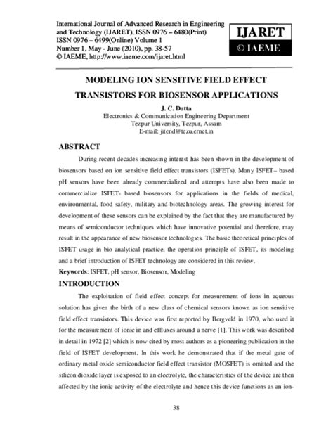 Pdf Modeling Ion Sensitive Field Effect Transistors For Biosensor