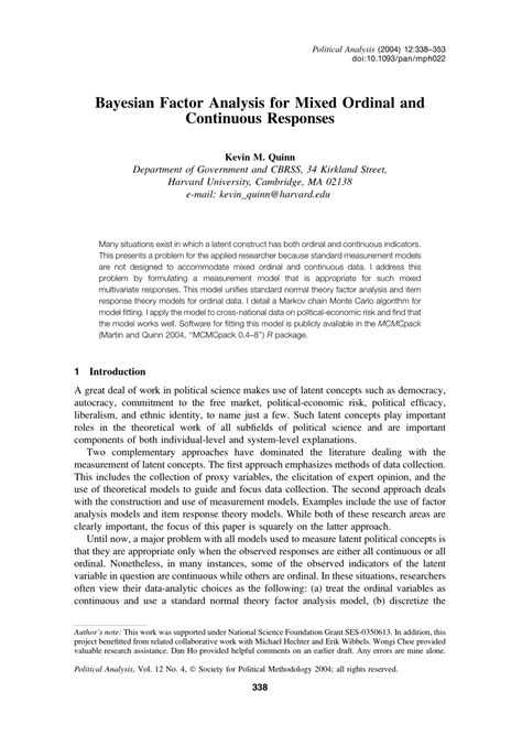 Pdf Bayesian Factor Analysis For Mixed Ordinal Continuous Response