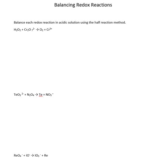 Solved Balancing Redox Reactions Balance Each Redox Reaction Chegg Com