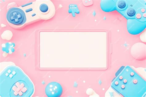 Pink And Blue 3d Game Controller Background With Blank Phone Screen