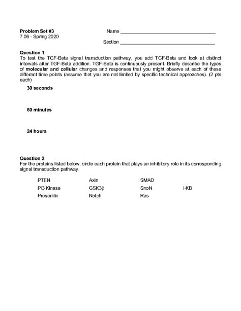 Questions On Problem Set 3 Problem Set 3 Name 7 Spring