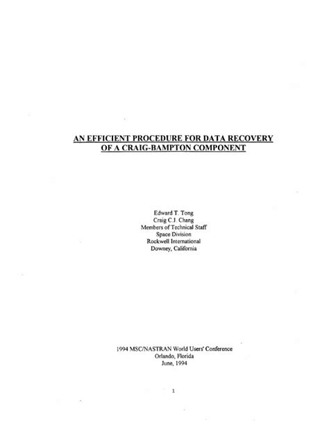 An Efficient Procedure For Data Recovery Of A Craig Bampton Component