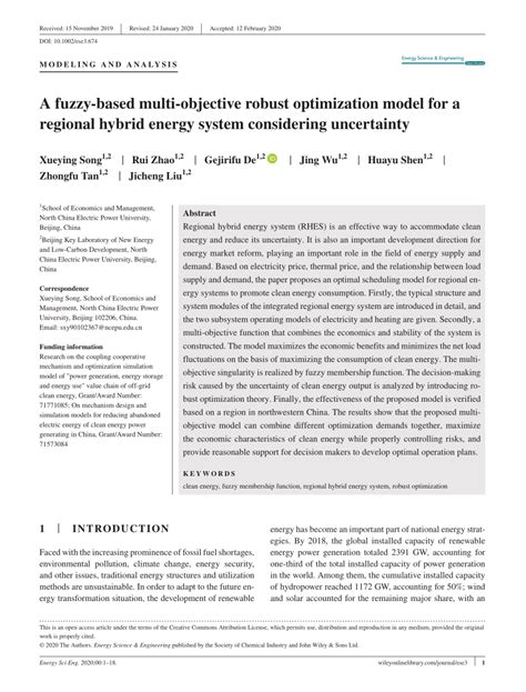 Pdf A Fuzzy‐based Multi‐objective Robust Optimization Model For A Regional Hybrid Energy