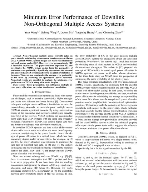 Pdf Minimum Error Performance Of Downlink Non Orthogonal Multiple Access Systems