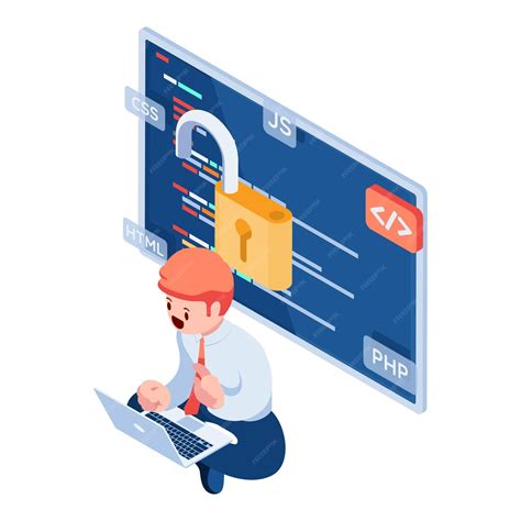 Premium Vector Isometric Businessman Or Developer Working With Open Source Software Script