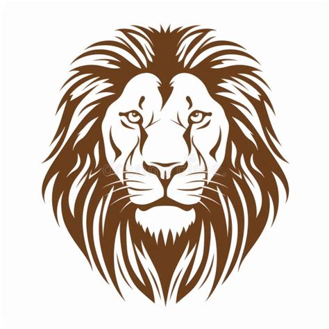 Unique Lion Head Logo In Brown Stencil Art Style Stock Illustration