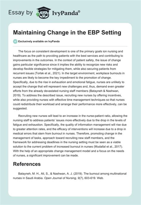 Maintaining Change In The EBP Setting 300 Words Essay Example