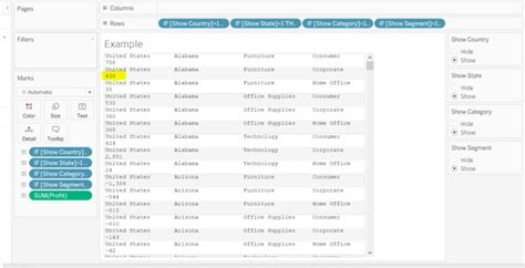 How To Hideunhide Columns With Right Aggregation Of Data In Tableau