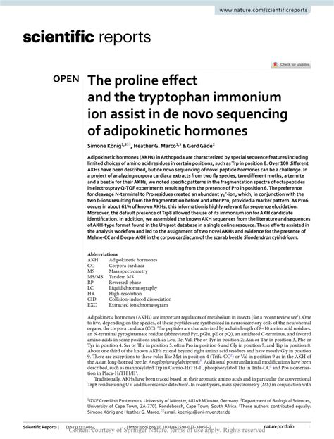 Pdf The Proline Effect And The Tryptophan Immonium Ion Assist In De