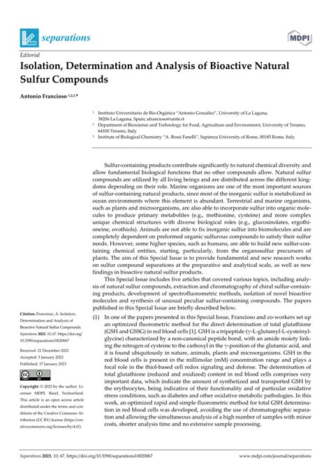 Pdf Isolation Determination And Analysis Of Bioactive Natural Sulfur Compounds