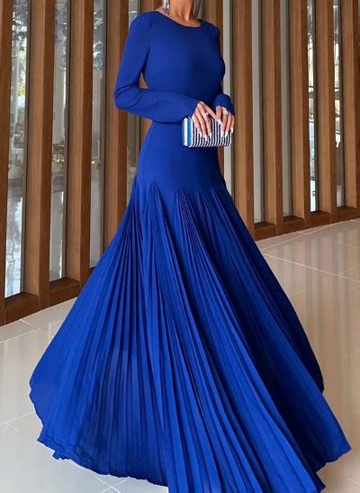 A Line V Neck Long Sleeves Chiffon Evening Dresses With Pleated Missacc