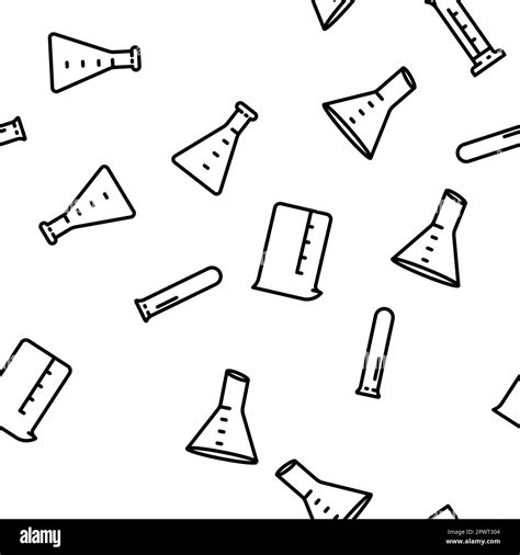 Chemistry Laboratory Flask Test Vector Seamless Pattern Thin Line Illustration Stock Vector