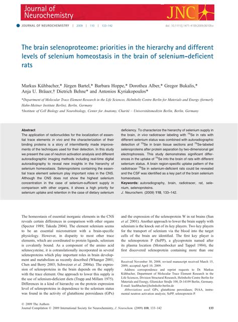 Pdf The Brain Selenoproteome Priorities In The Hierarchy And