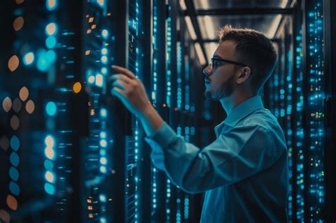 digital technology internet network and cybersecurity of data center data engineer using