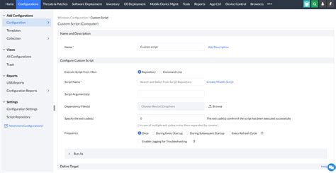 execute custom scripts computer configuration manageengine endpoint central