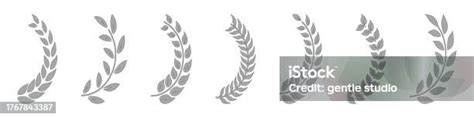 ใบมะกอกหรูหรา สาขาต้นไม้วินเทจ เส้นขอบดอกไม้ พวงหรีดลอเรลในชุดไอคอนสีรูปร่างครึ่งวงกลม ภาพประกอบ