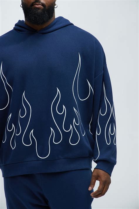 Tyson Chase Flame Oversized Hoodie Navy Combo Fashion Nova