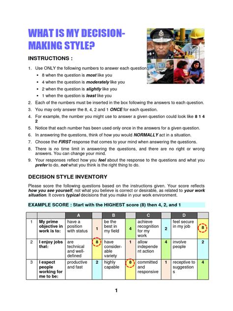 Questionnaire What Is My Decision Making Style Download Free Pdf Question Behavioural