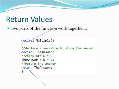 functions return values parameters getters and setters ppt download