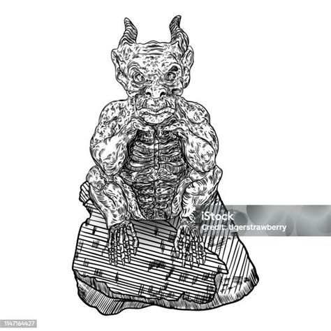 악마는 송곳 니와 발톱을 가진 괴물 생물 키메라 같은 인간 신비와 신비로운 손으로 그려진 악마 벡터를 새겨 악령 허구적 존재에 대한 스톡 벡터 아트 및 기타 이미지 Istock