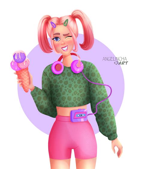 Иллюстрация Девушка с мороженым в стиле детский