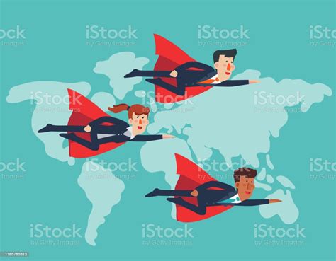 슈퍼 사업가와 사업가 바람에 흔들리는 케이프와 함께 비행 만화 슈퍼 히어로 성공적인 영웅 비즈니스 사람들 비즈니스 벡터 개념의