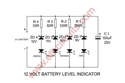 Easy 12 Volt Battery Level Indicator Circuit Diagram